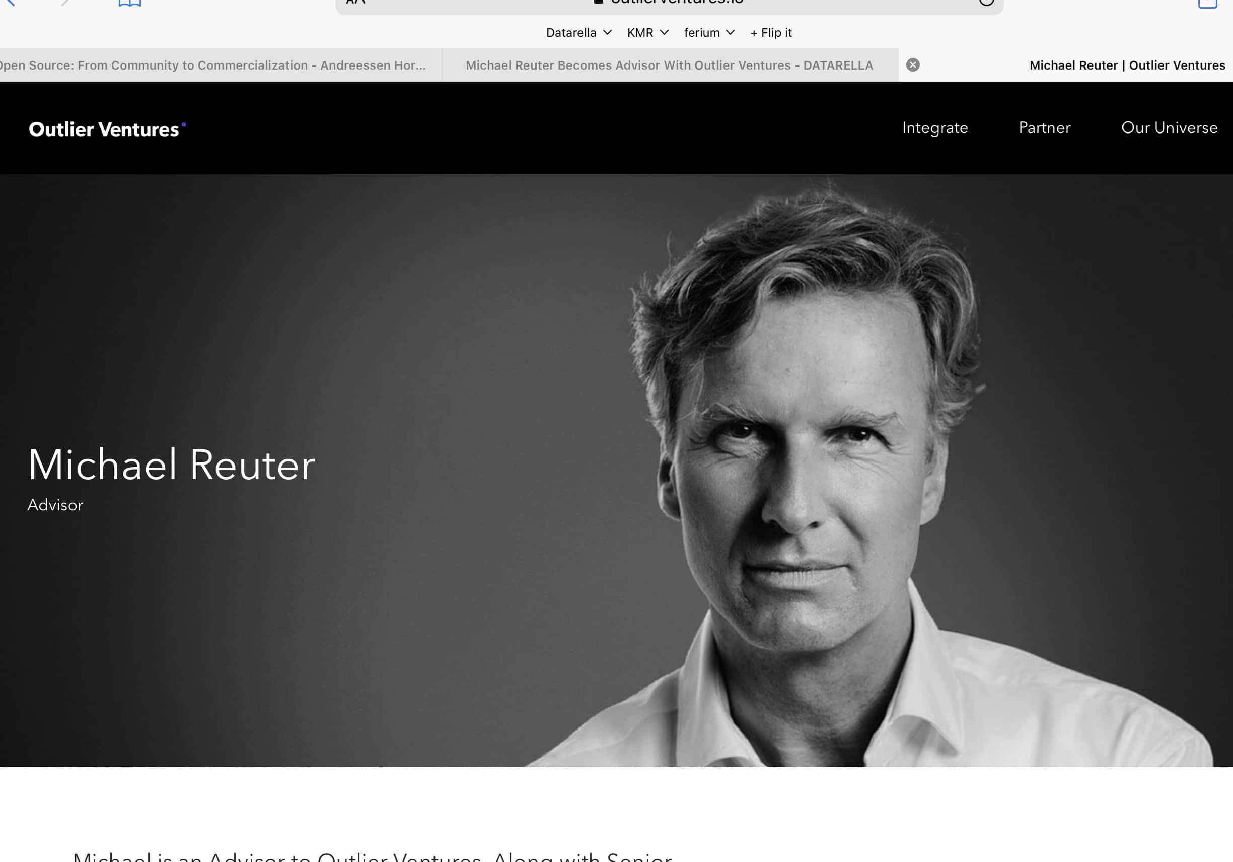 Michael Reuter Becomes Advisor With Outlier Ventures - DATARELLA